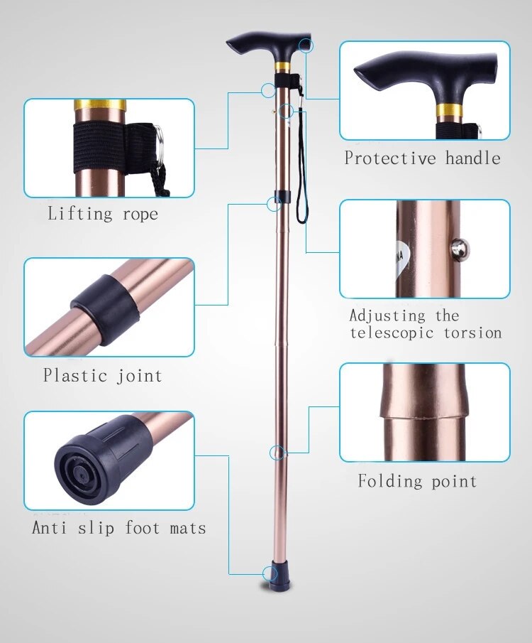 Easy To Collapse Walking Cane Stick - 5 Colours