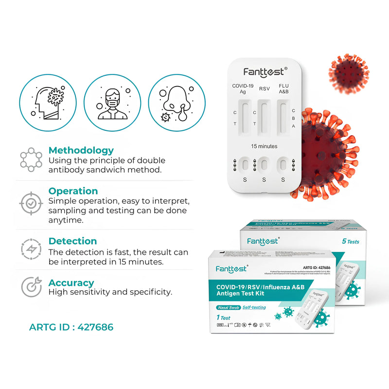 Fanttest 4 in 1 Covid/RSV/Influenza A&B Rapid Antigen Test Rats Nasal