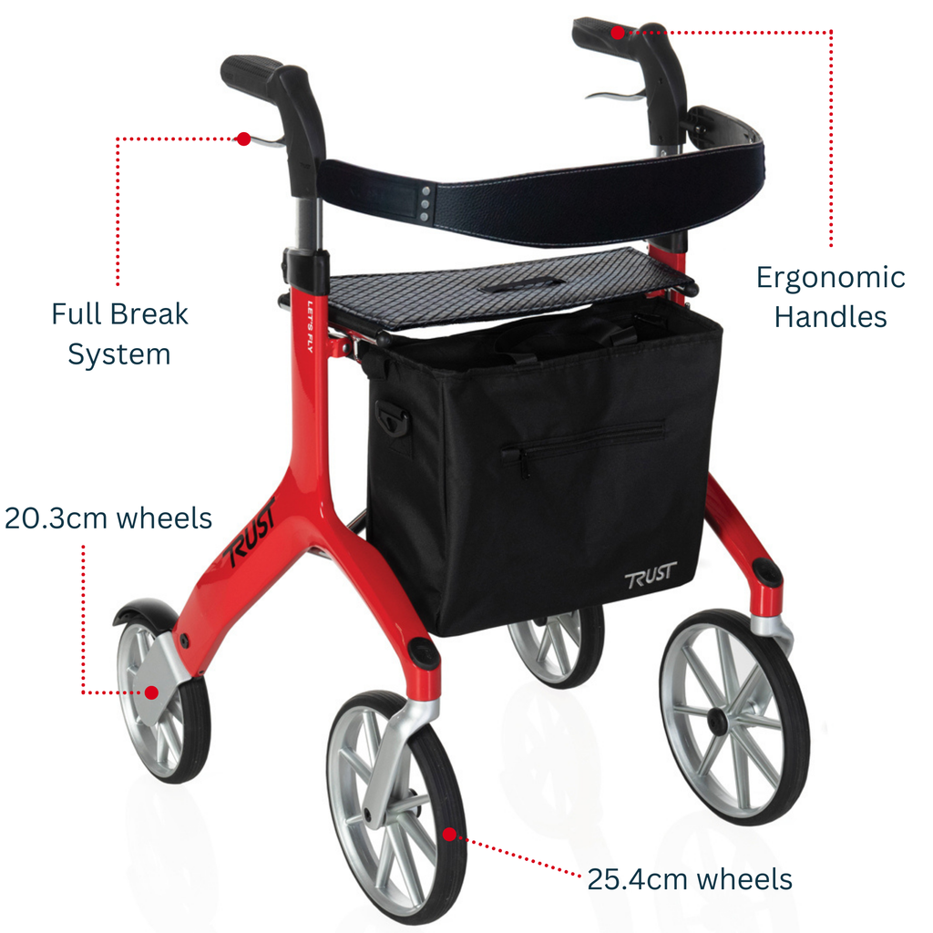 Let's Fly Lightweight Mobility Rollator Wheelie Walker - Trust Care